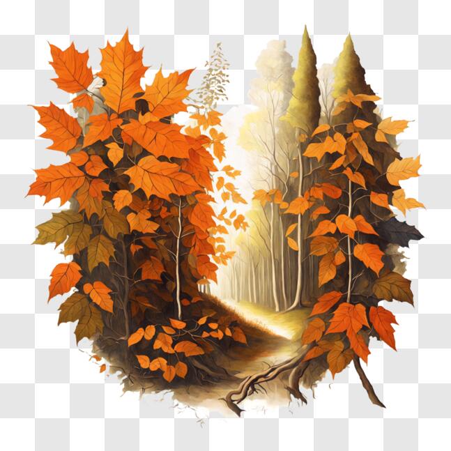 Download Autumn Forest Painting with Path PNGs Online - Creative Fabrica
