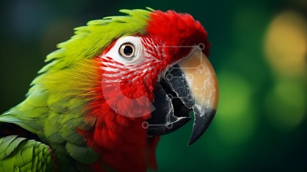 Curious Green and Red Parrot stock photo | Creative Fabrica