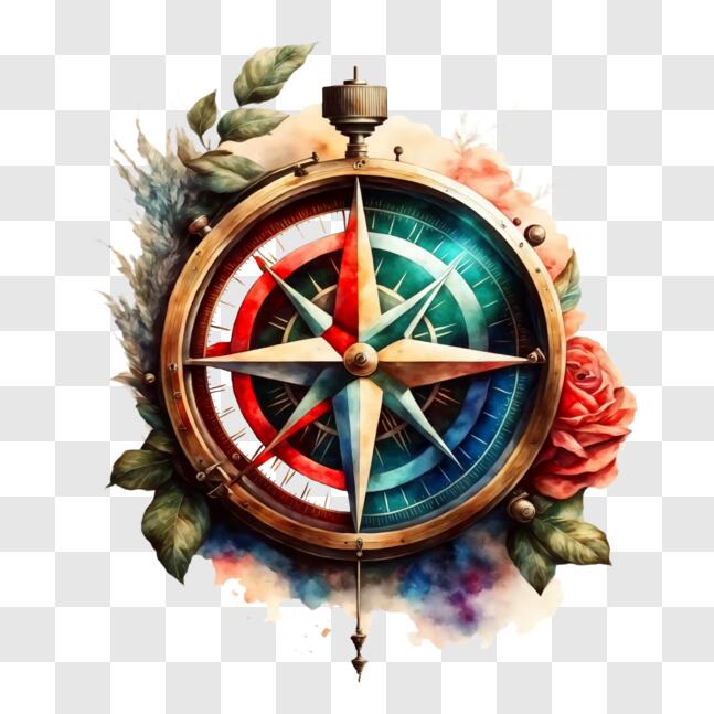 Download Compass with Roses and Flowers - Art and Decorative Element ...