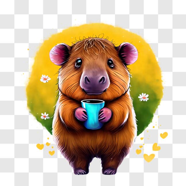 Download Happy Capybara with Iced Tea and Colorful Flowers PNGs Online ...