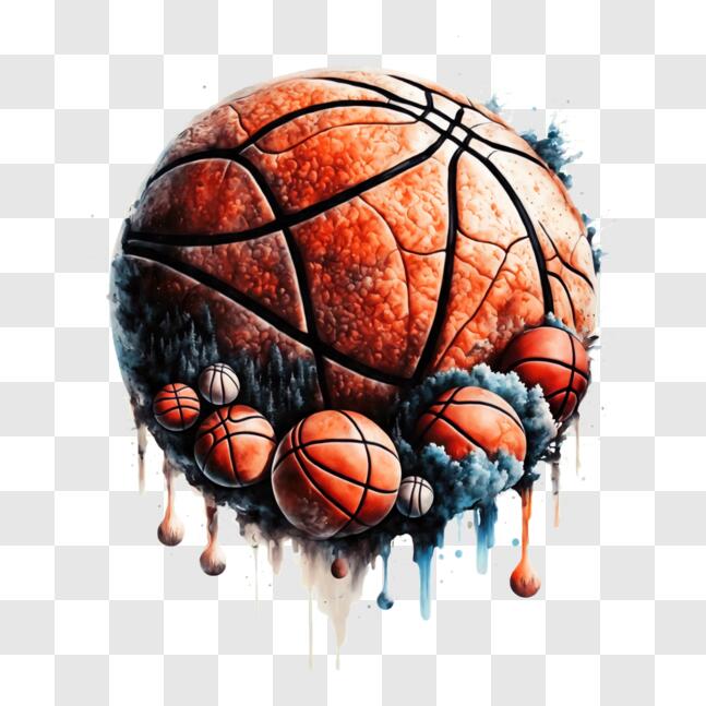 Download Dripping Basketball Ball on a Court PNGs Online - Creative Fabrica