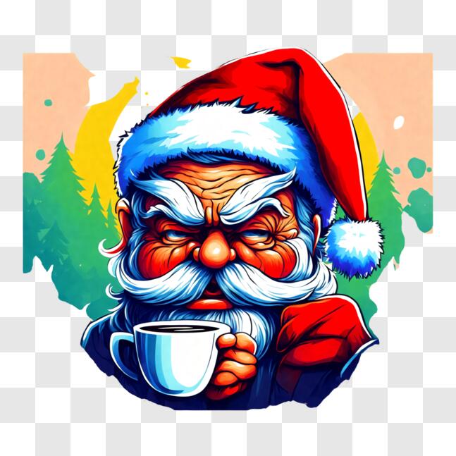 Descarga Divertido dibujo animado de Santa Claus tomando café PNGs En ...