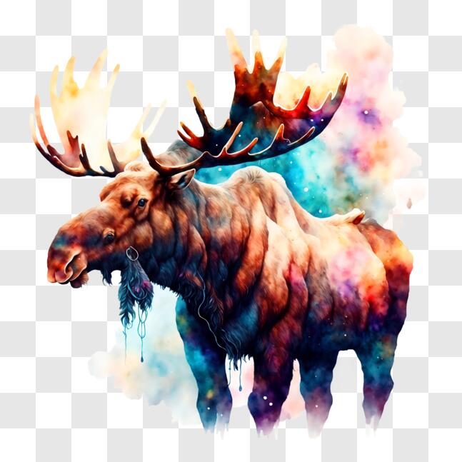 Download Colorful Moose with Large Antlers PNGs Online - Creative Fabrica