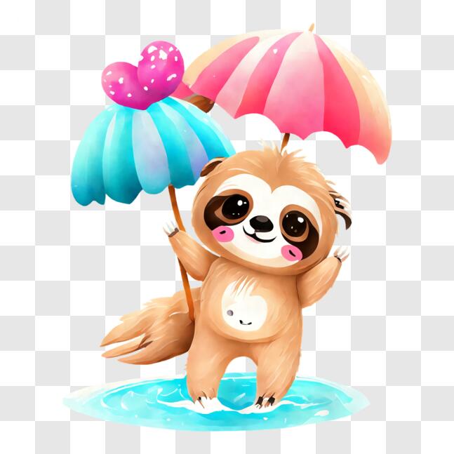 Download Cute sloth holding an umbrella in the rain PNGs Online ...