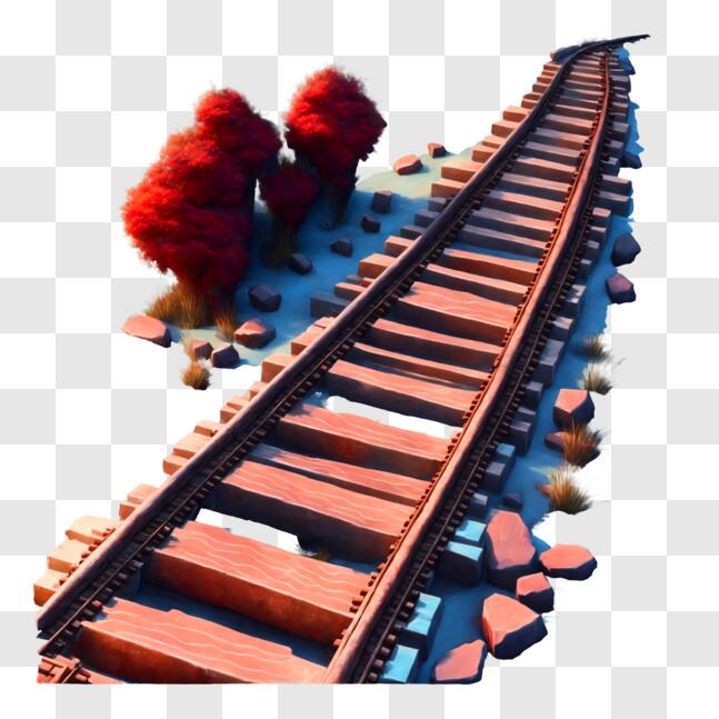 Download Train Track with Red Trees and Rocks PNGs Online - Creative ...