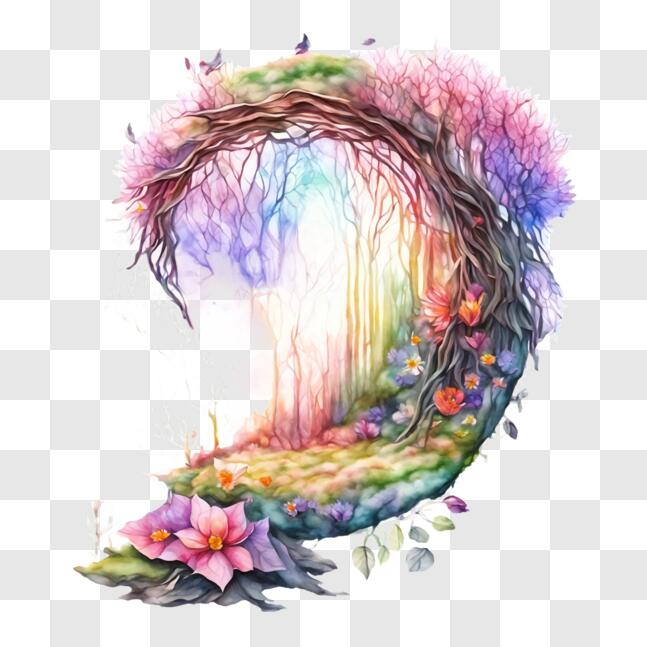 Download Magical Whimsical Tree with Flower and Leaf Pattern PNGs ...