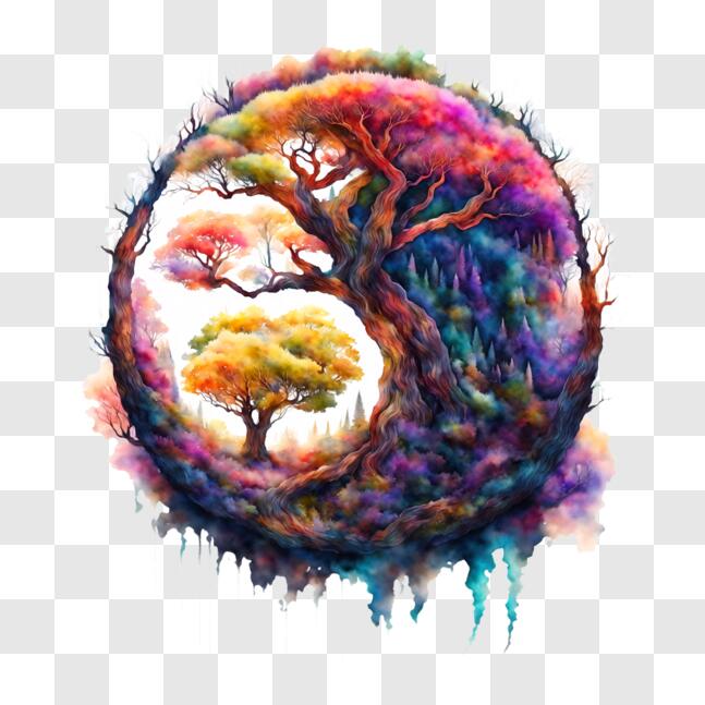 Download Colorful Yin-Yang Tree Painting PNGs Online - Creative Fabrica