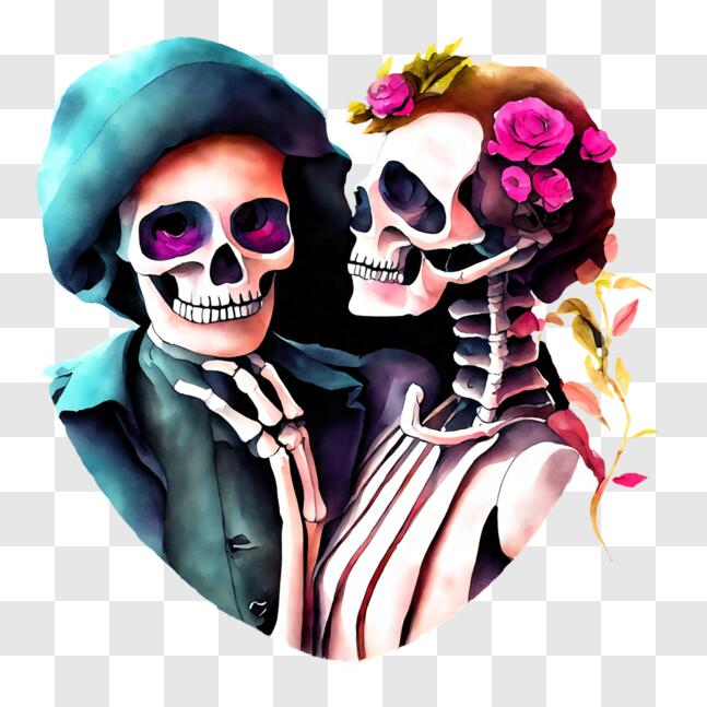 Download Romantic Skeleton Couple with Heart Background PNGs Online ...