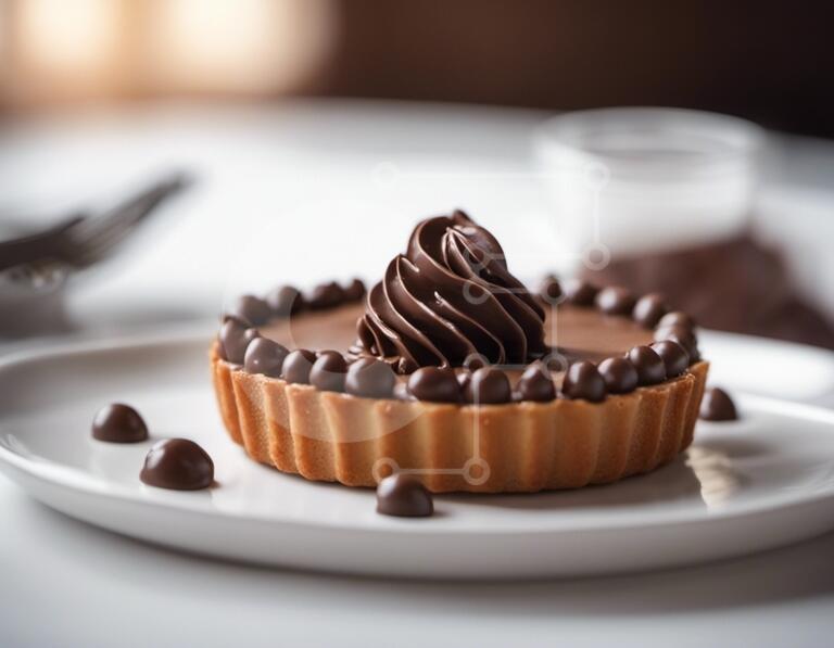 Chocolate Tart Dessert on White Plate stock photo | Creative Fabrica