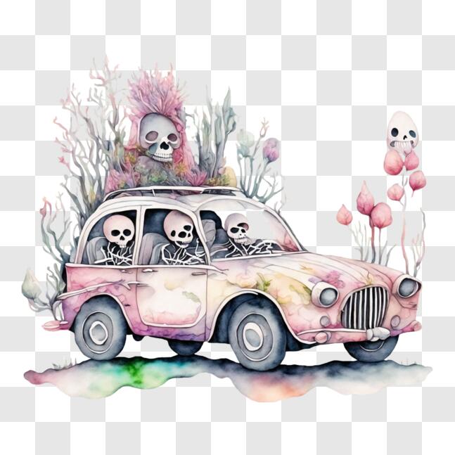 Download Spooky Halloween-themed Pink Car with Skeletons and Zombies ...