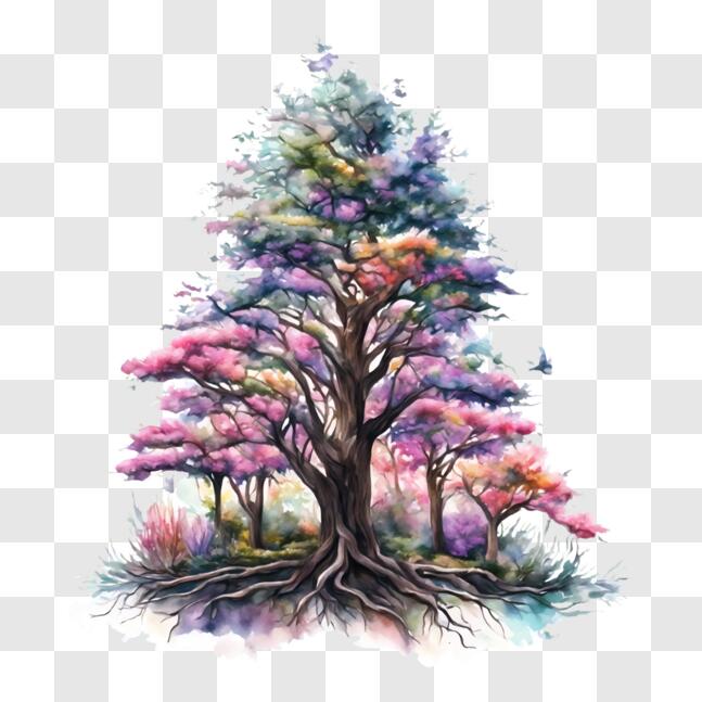 Download Colorful Watercolor Tree with Roots and Branches PNGs Online ...