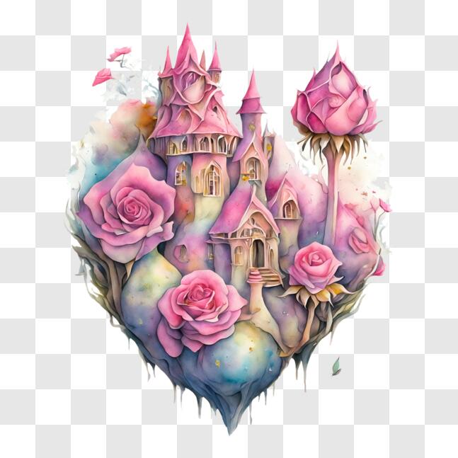 Download Heart-shaped Castle with Pink Roses PNGs Online - Creative Fabrica