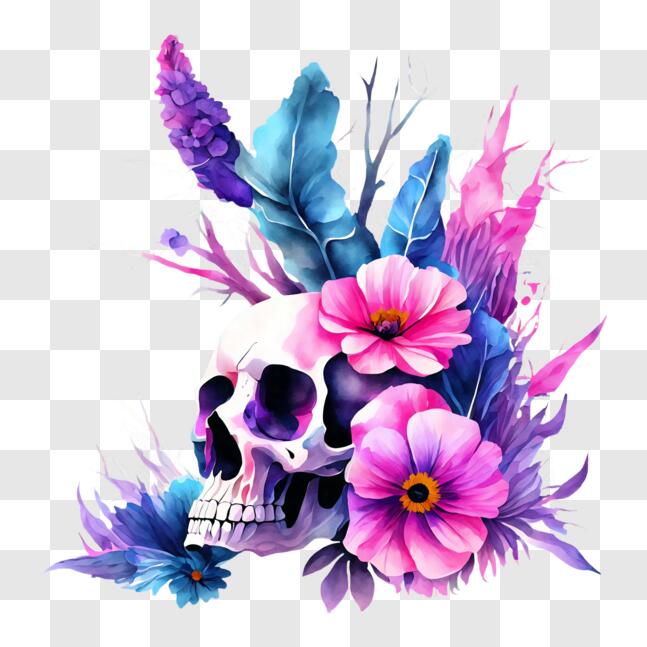 Download Colorful Skull with Flower Surroundings PNGs Online - Creative ...