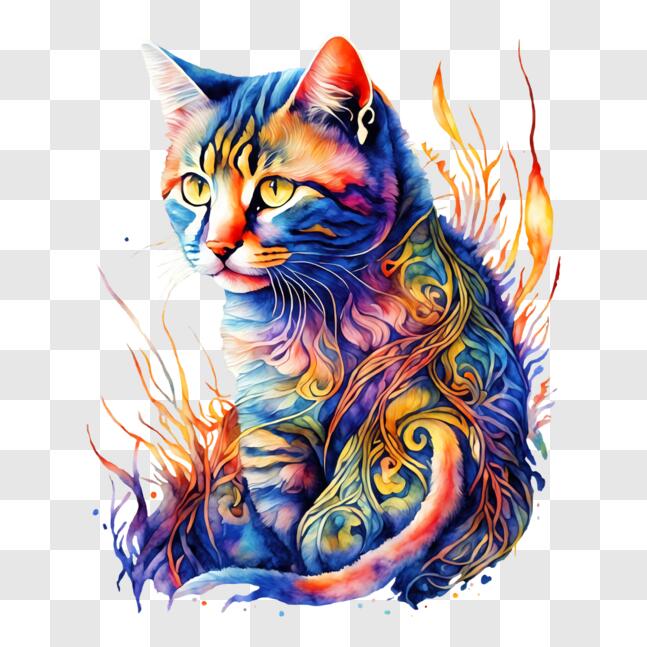 Download Vibrant Abstract Cat in Fire Artwork PNGs Online - Creative ...