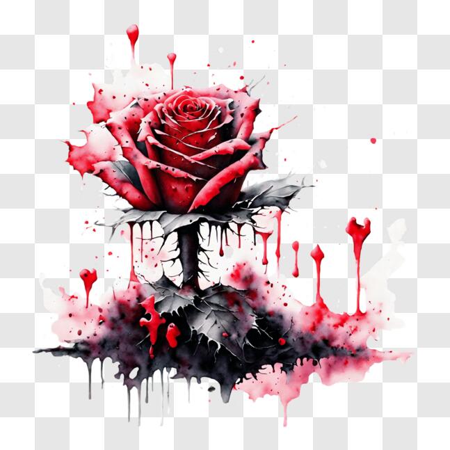 Download Abstract Red Rose Painting with Splashes of Red and Black PNGs ...