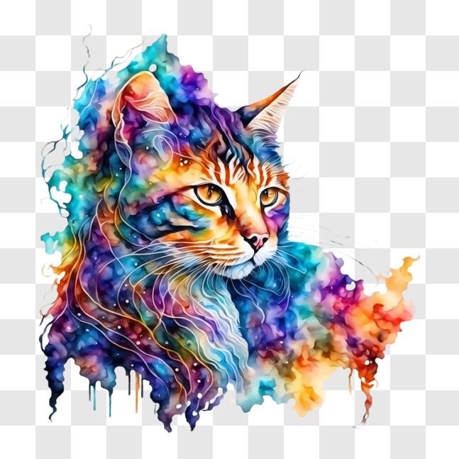 Download Colorful Cat with Watercolor Painted Head PNGs Online ...