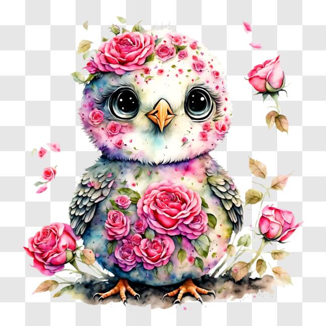 Download Watercolor Owl with Pink Roses Artwork PNGs Online - Creative ...