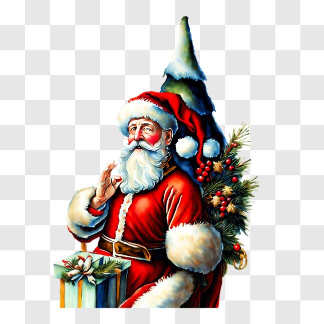 Download Santa Claus Sitting in front of a Christmas Tree PNGs Online ...