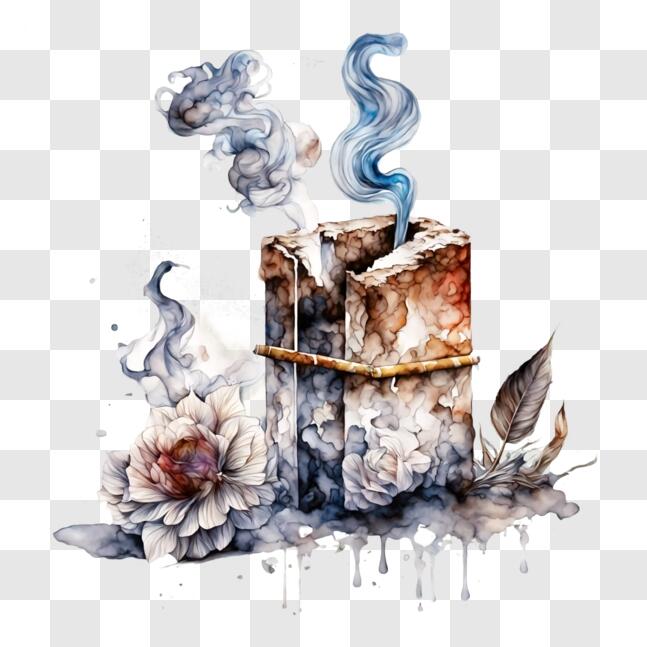 Download Watercolor Painting of Incense Burner with Flowers and Smoke ...