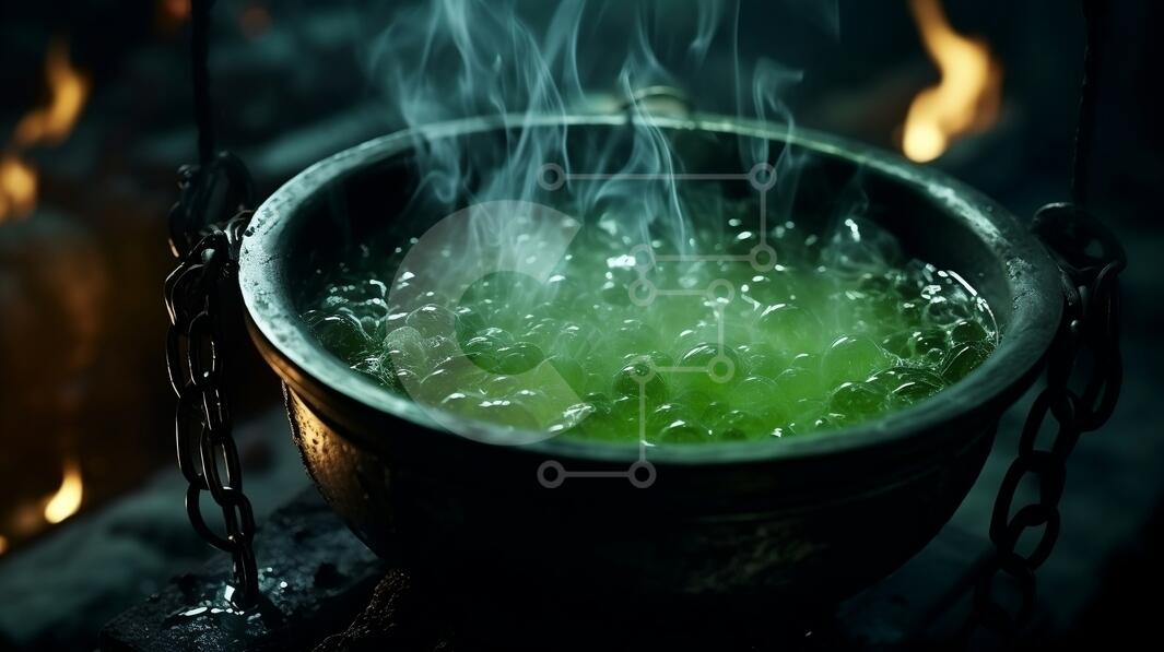 Dark and Mysterious Cauldron with Suspended Chains stock photo ...