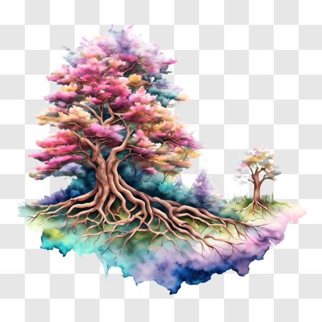 Download Colorful Tree Roots Watercolor Painting PNGs Online - Creative ...