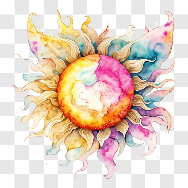 Download Colorful Watercolor Sun with Wings PNGs Online - Creative Fabrica