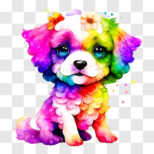Download Colorful Dog with Flower Design on Black Background PNGs ...