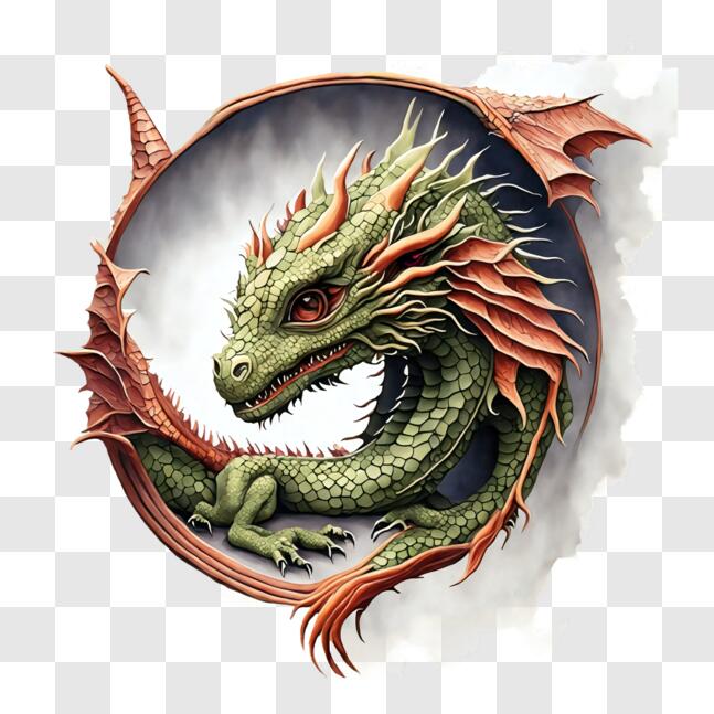 Descarga Ilustración de un Dragón Verde con Plumas Rojas y Naranjas ...