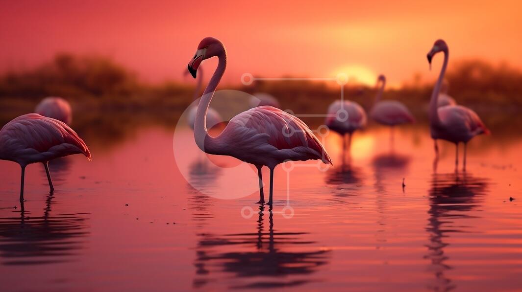Flamingos at Sunset stock photo | Creative Fabrica