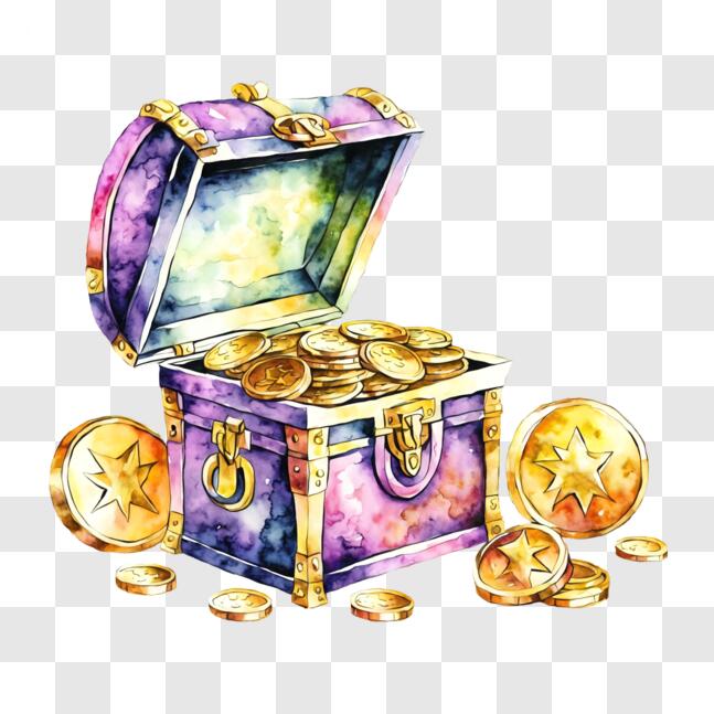 Download Colorful Treasure Chest Filled with Gold Coins PNGs Online ...