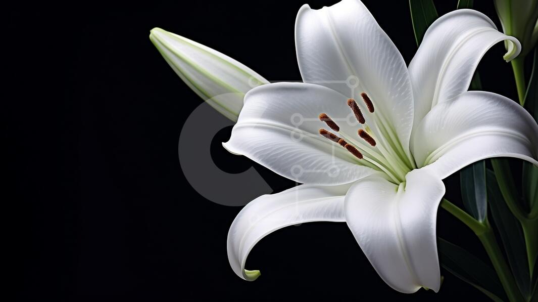 Beautiful White Lily Flower on Green Leaves stock photo | Creative Fabrica