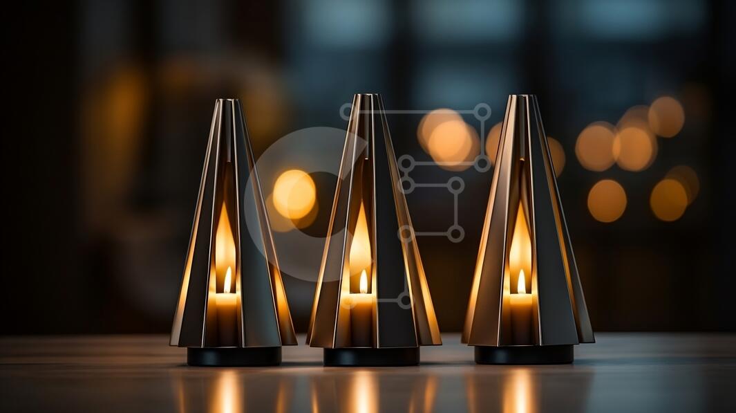 Triangular Metal Candles with Flickering Flames stock photo | Creative ...