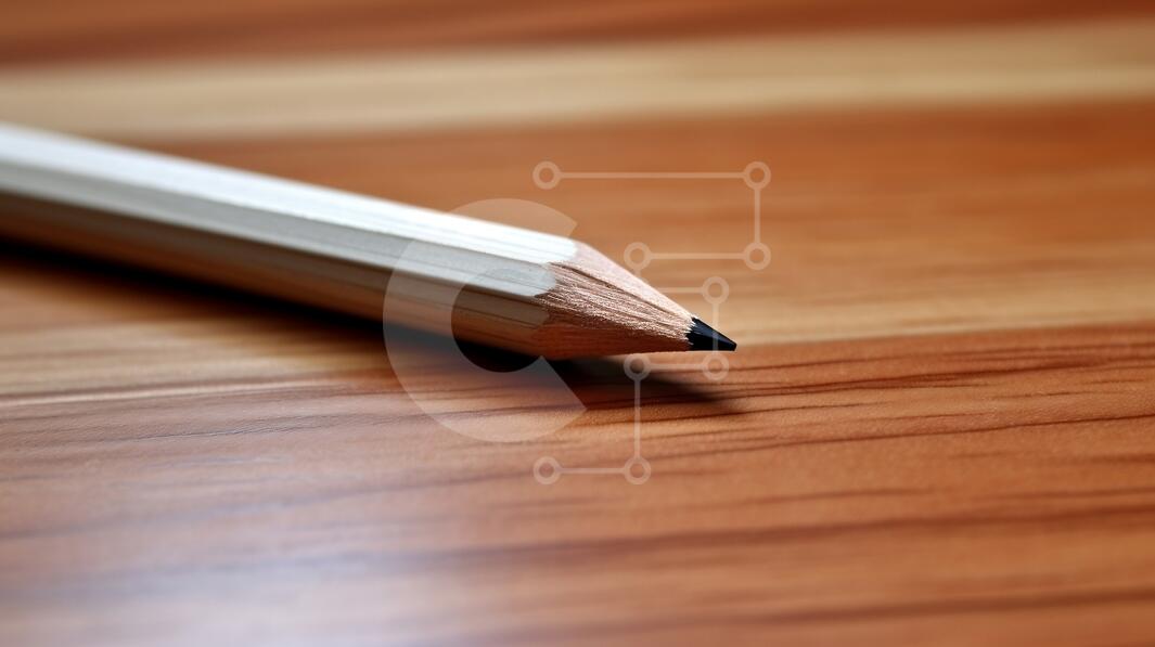 Single Pencil on Unfinished Wooden Table stock photo | Creative Fabrica