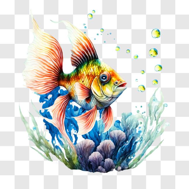 Download Colorful Fish Swimming in Aquarium with Bubbles PNGs Online ...