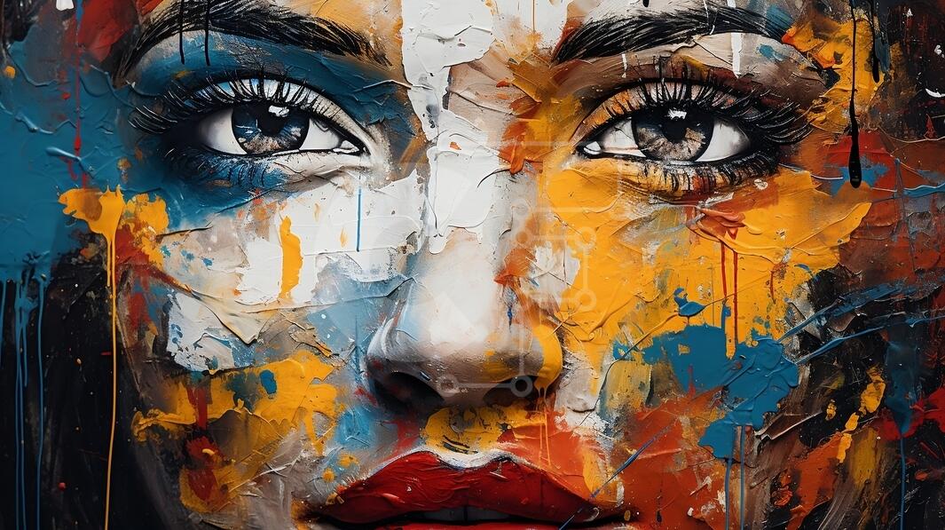 Vibrant Face Painting Artwork with Bold Brushstrokes stock photo ...