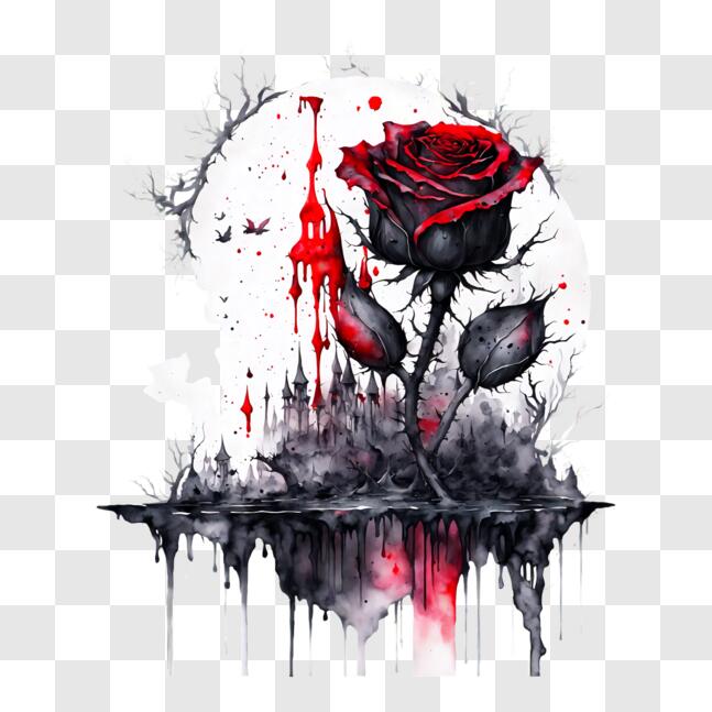 Download Black and Red Rose Painting with Moon Shape and Blood Dripping ...