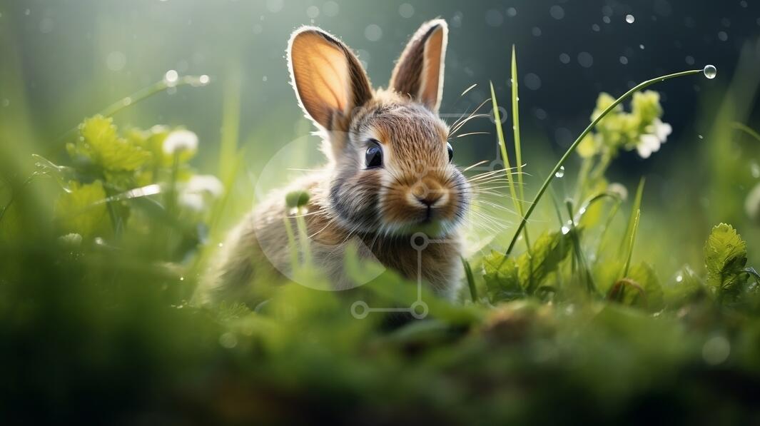 Adorable Brown Bunny in the Rain stock photo | Creative Fabrica