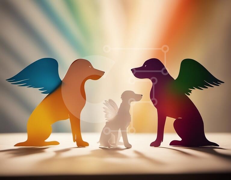 Three Winged Dogs in Front of a Rainbow stock photo | Creative Fabrica