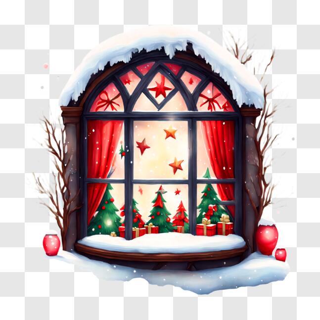 Download Festive Window with Snowy Landscape PNG Online - Creative Fabrica
