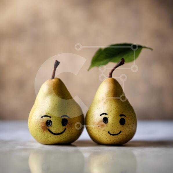 Smiley Face Pears with Leaf - Food Photography stock photo | Creative ...