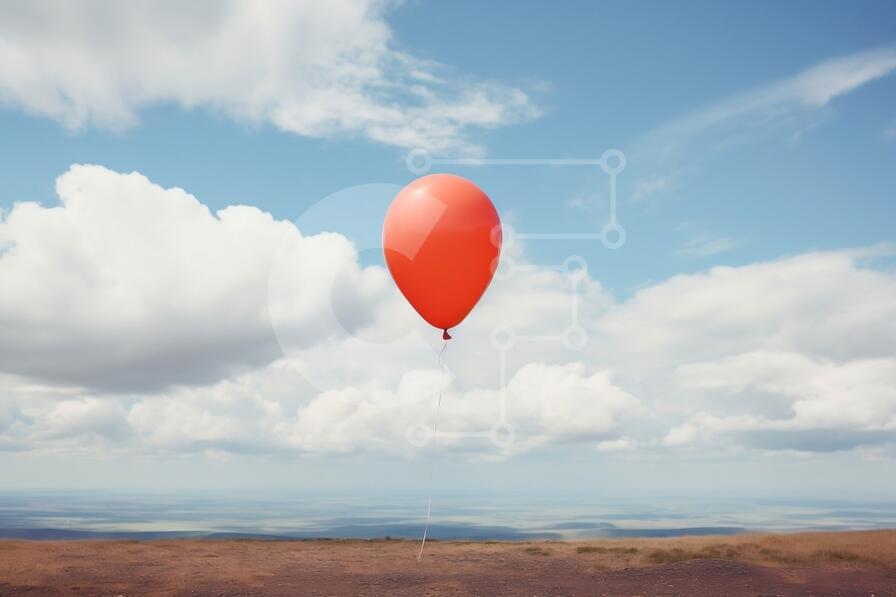 Red Balloon in the Cloudy Sky stock photo | Creative Fabrica
