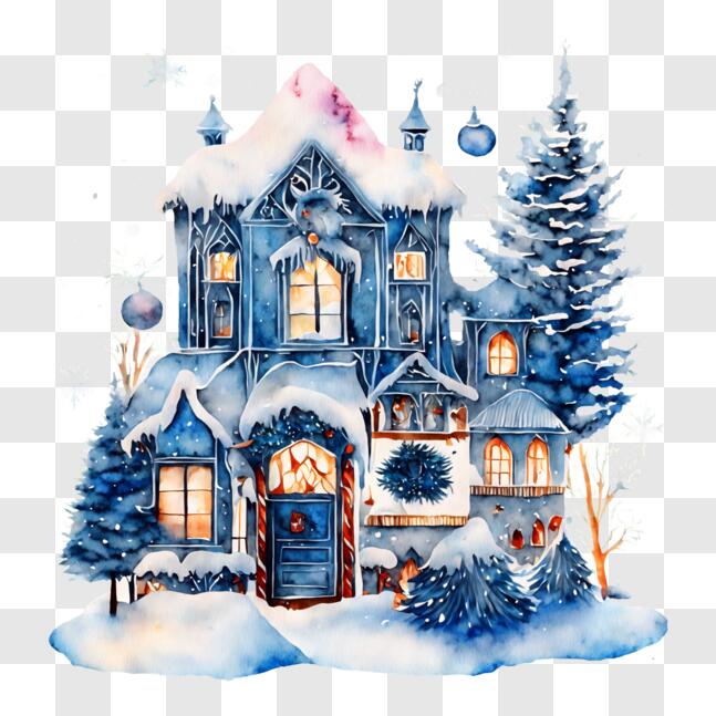 Download Blue Snowy House Decorated for Holidays PNGs Online - Creative ...