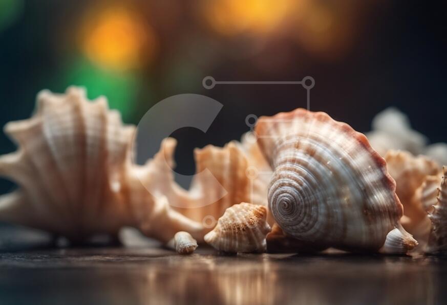 Seashells on a Dark Surface stock photo | Creative Fabrica