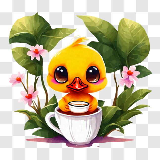 Download Happy Duck Drinking Tea in a Serene Garden PNGs Online ...