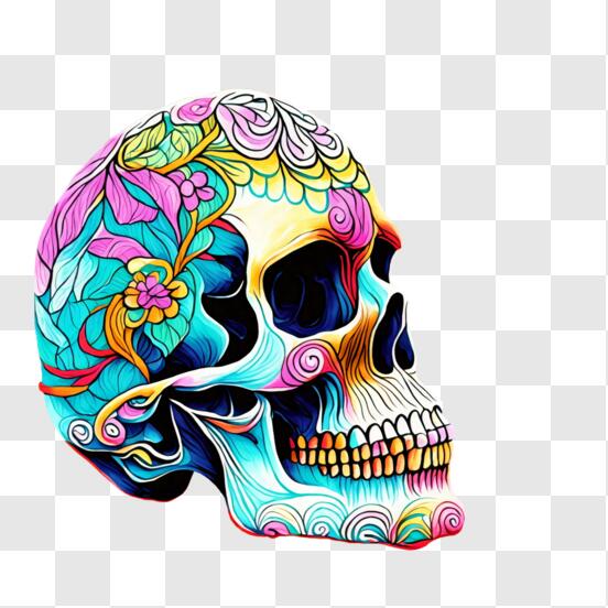 Download Colorful Sugar Skull with Roses PNG Online - Creative Fabrica