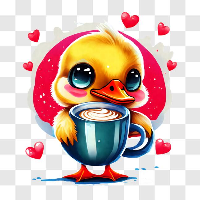 Descarga Pato de dibujos animados con café helado y corazones PNGs En ...