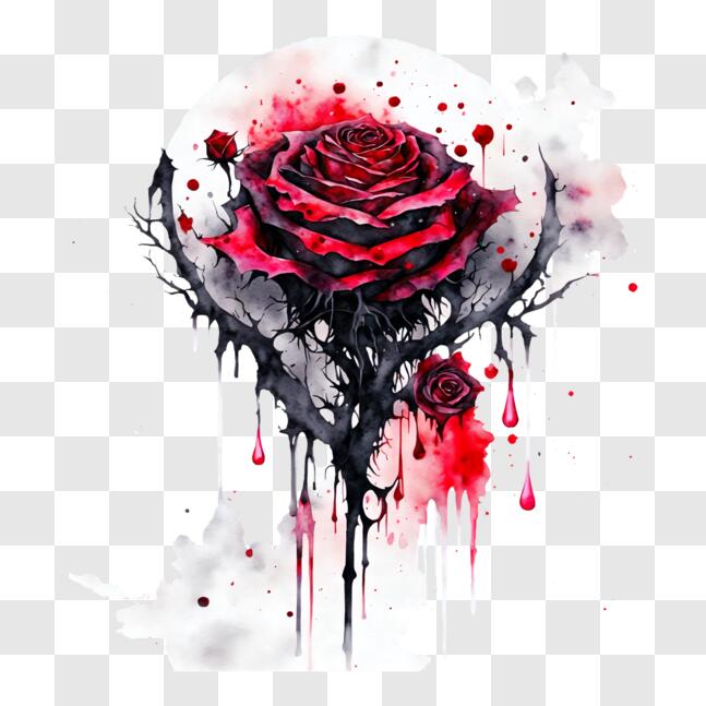 Download Gothic Red Rose Skull Artwork PNG Online - Creative Fabrica
