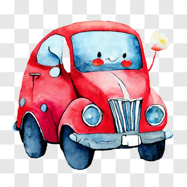 Download Watercolor Painting of a Smiling Red Car with Cartoon ...