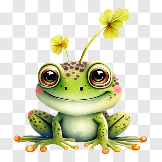 Download Green Frog with Clover Leaves on Head PNGs Online - Creative ...