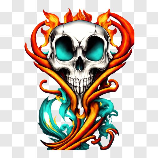 Download Colorful Flame Skull Tattoo Design PNGs Online Creative Fabrica